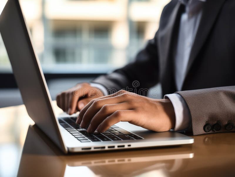Close-up of Hands Typing on a Laptop. Concept Embodies Modern Work ...