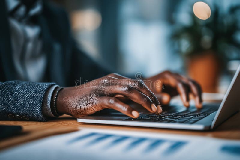 Close-up of Hands Typing on Laptop Keyboard in Business Setting, with ...