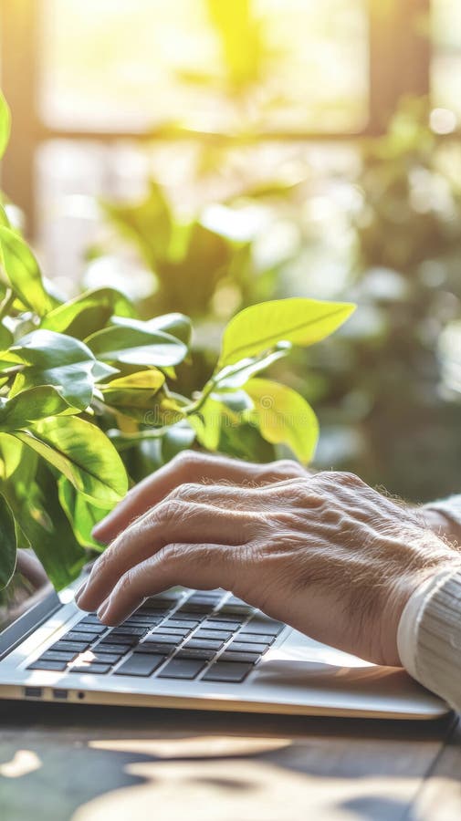 Close-up of Hands Typing on a Laptop Keyboard, Cozy Workspace with ...