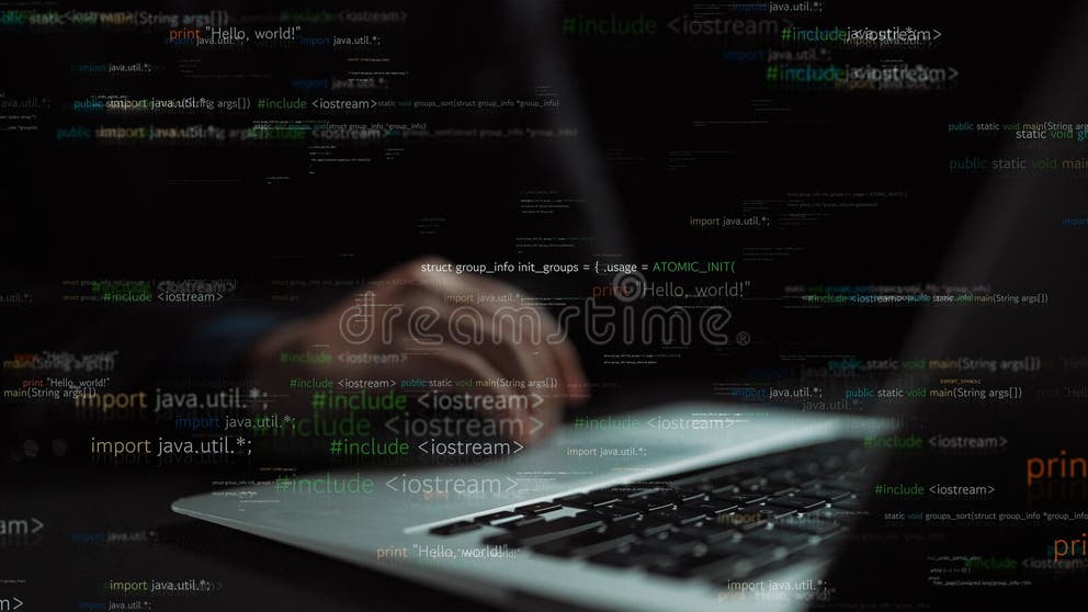 Hands of a Programmer Typing Code on a Laptop with a Dark Background ...