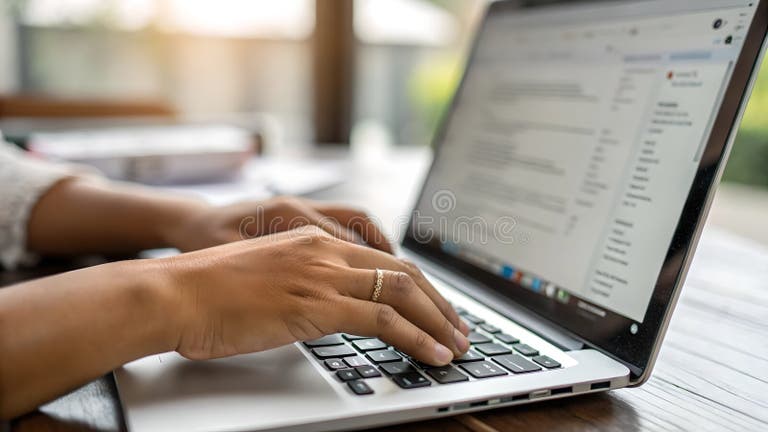 Woman Working on Laptop Email at Home Office Stock Illustration ...