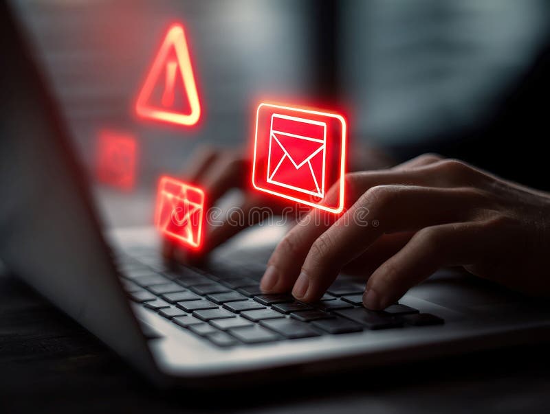 Close-up of Hands Typing on a Laptop Keyboard, with Graphical Elements ...