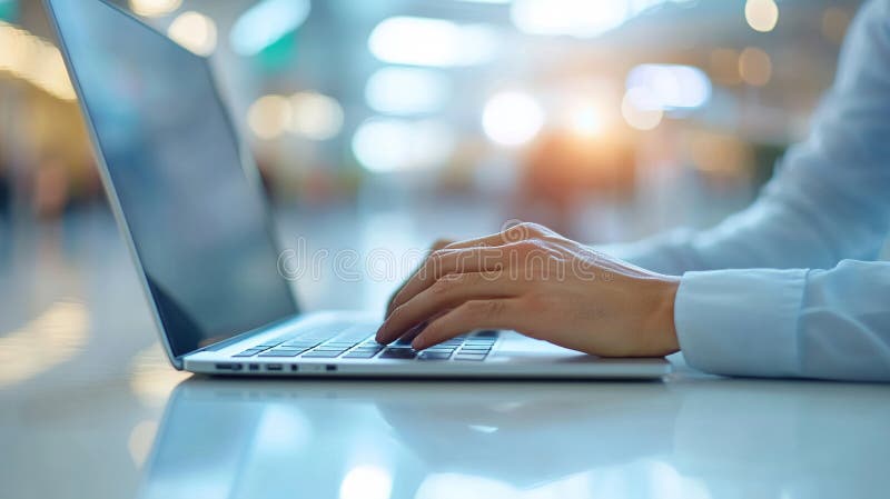 Close-up of Hands Typing on a Laptop Keyboard in a Modern Office ... Close-up of Hands Typing on a Laptop Keyboard in a Modern Office ...