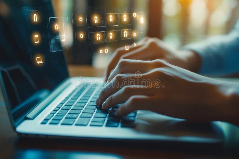 Close Up of Hands Typing on Laptop with Password Fields in a Bright ...