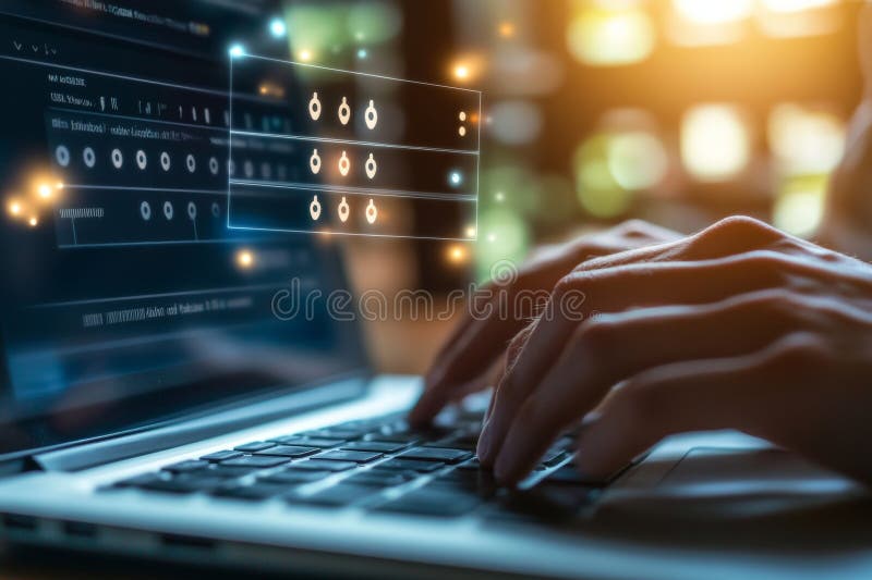 Close Up of Hands Typing on Laptop with Password Fields in Modern, Well ...