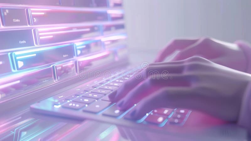 Close Up of Hands Typing a Message on a Modern Laptop Keyboard ...