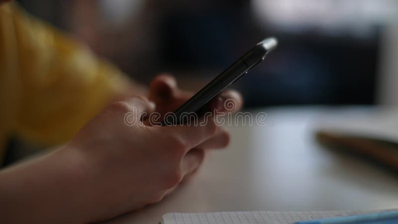 Close-up Hands of Unrecognizable Child Boy Scrolling Touching Screen ...