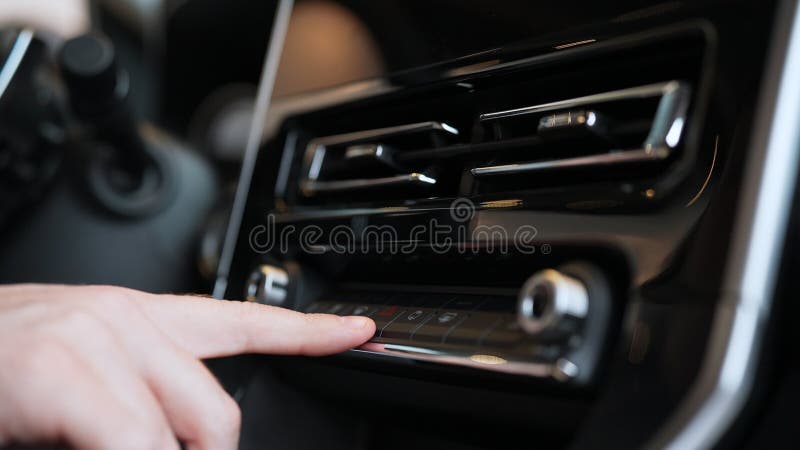 Close-up Hands of Unrecognizable Driver Male Pressing Emergency Stop ...