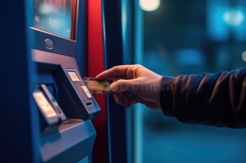 Close Up Hands Using an ATM Machine on a Sunny Day Stock Illustration ...