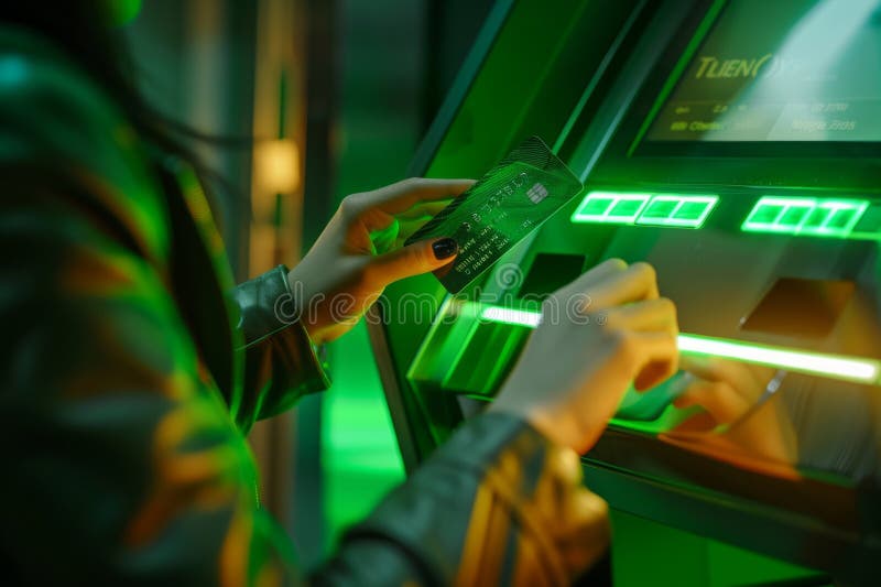 A Person Interacting with a Modern ATM Machine. the Ambiance is ...