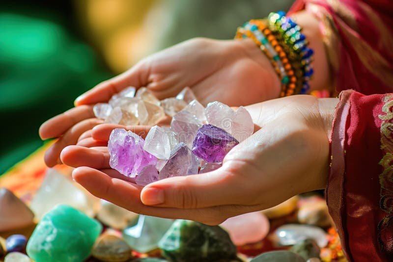 Close-up of Hands Using Crystal Therapy on a Client Stock Illustration ...