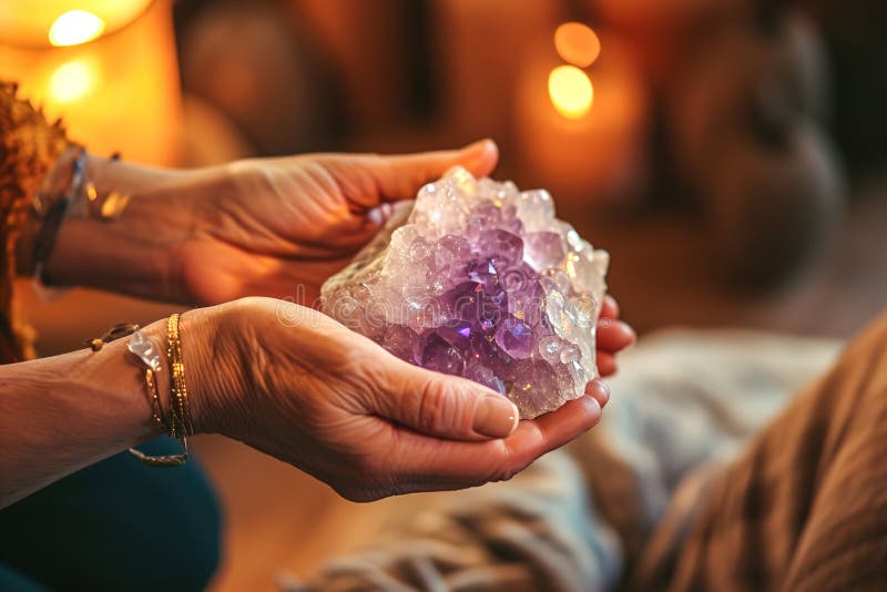 Close-up of Hands Using Crystal Therapy on a Client Stock Illustration ...