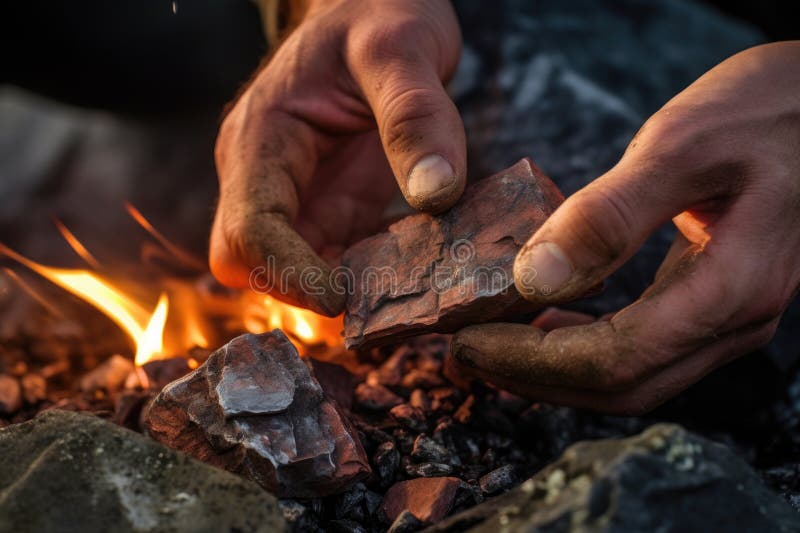 Close-up of Hands Using a Flint and Steel for Fire Starting Stock Illustration - Illustration of ...