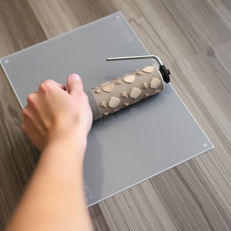 Close Up of Hands Using a Hand Roller Tool To Press Vinyl Flooring Onto ...