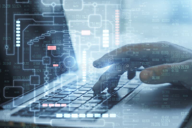 Close Up of Hands Using Laptop Computer with Creative Tech Big Data ...