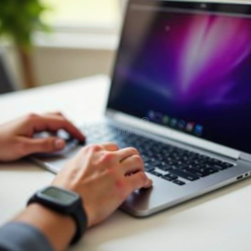 Close Up Hands Using Laptop Trackpad Keyboard, Professional, Technology ...