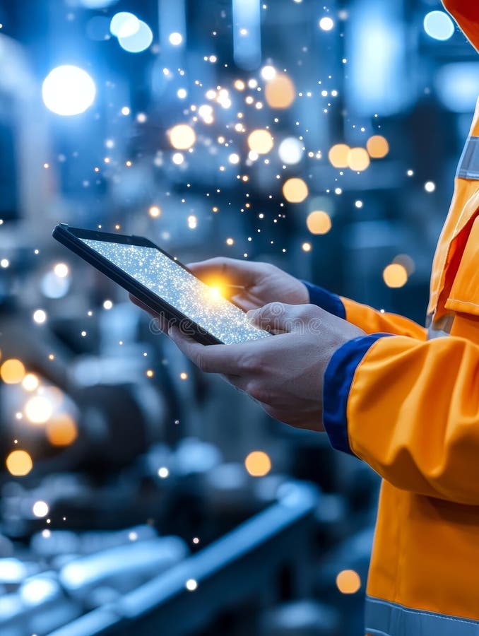 Industrial Tablet Technology CloseUp a Closeup of Hands Using a Rugged ...