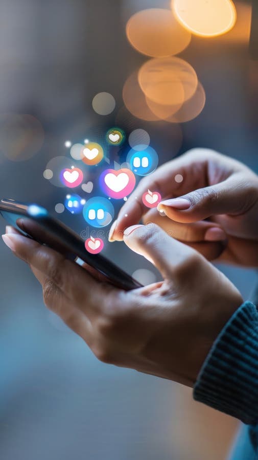 Close-up of Hands Using Smartphone with Colorful Social Media Icons ...