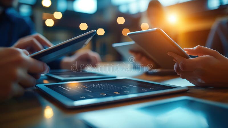 Close Up of Hands Using Tablets for Teamwork Stock Photo - Image of ...