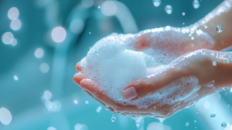 Close-Up of Hands Washing with Minimal Soap and Bubbles. the Image ...