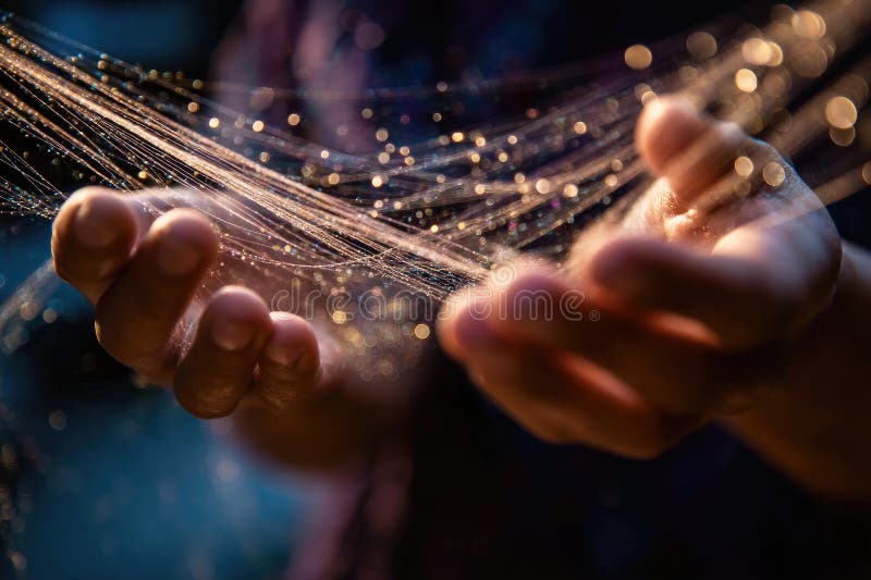 Close-up of Hands Weaving Bright Threads of Magic in Air, Dark Blurred Background Stock Image ...