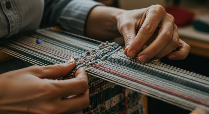 Close Up of Hands Weaving Colorful Textile on a Loom Stock Illustration ...