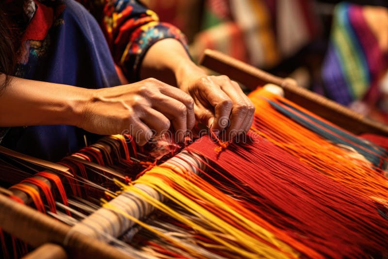 A Close-up of Hands Weaving a Rug on a Traditional Loom Stock Photo ...