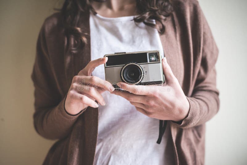Close Up of Hands Woman with Old Camera Stock Image - Image of camera ...