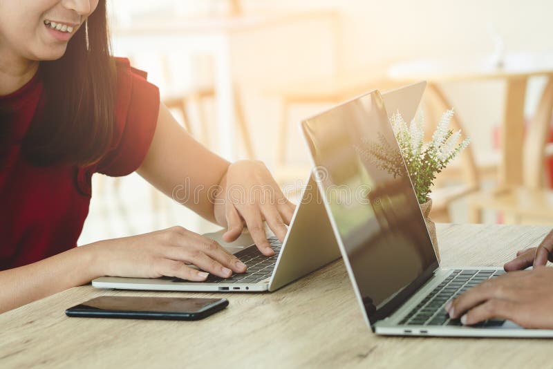 Close Up Hands of Woman Using Computer Run Ecommerce Business Stock ...