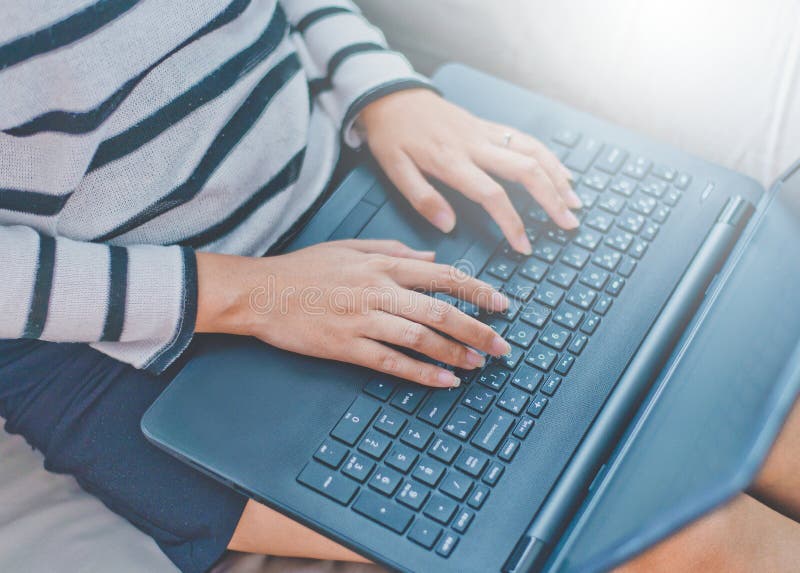 Close Up Hands Woman Working Using Laptop Stock Photo - Image of tablet ...