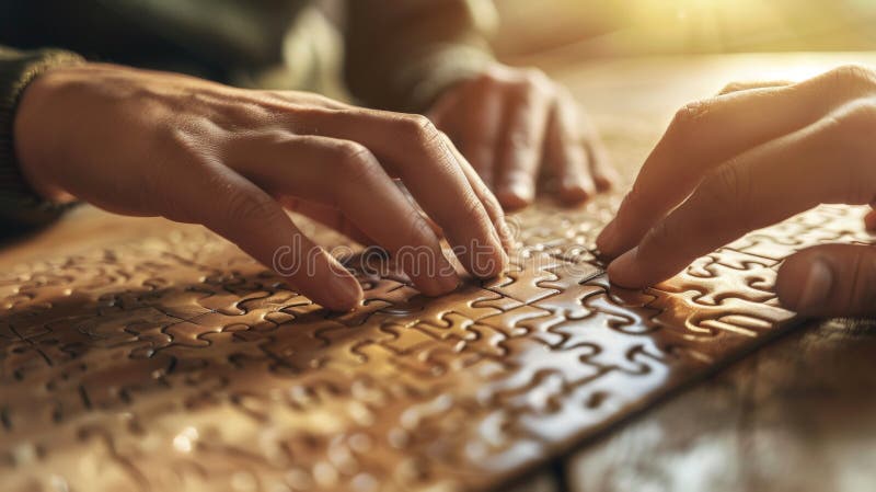 A Closeup of Hands Working on a Braille Puzzle Representing Teamwork ...
