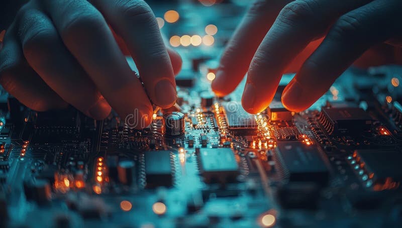Close Up of Hands Working on Computer Motherboard. Concept of ...