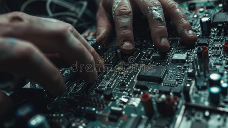 Close Up of Hands Working on a Computer Motherboard. Ideal for ...