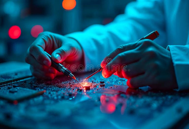 Technician Installing Microchip on Electronic Circuit Board Stock ...
