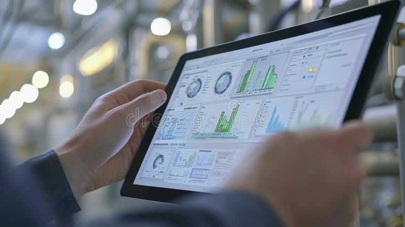 Close-Up of Hands Working on Tablet Displaying Data and Charts Stock ...