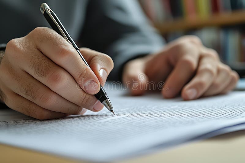 Close Up of Hands Writing on Document, Proofreading Text Carefully ...