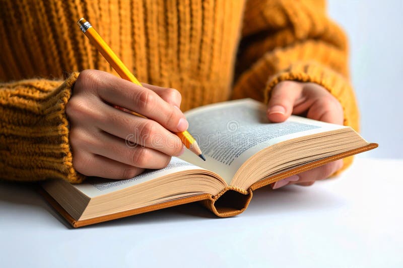 Close Up of Hands Writing in an Open Book Stock Illustration ...