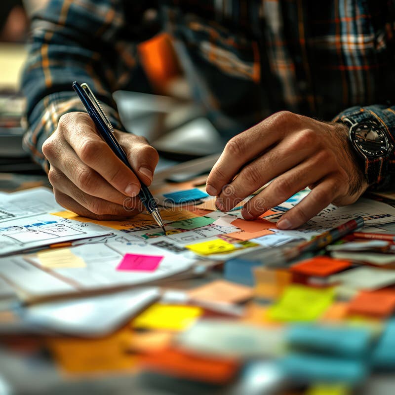 Close-up of Hands Writing Problem-solving Strategies on Sticky Notes ...