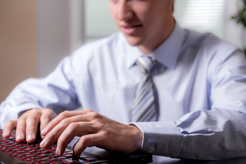 Close-up Hands of a Young Man Working on the Computer. Stock Photo ...