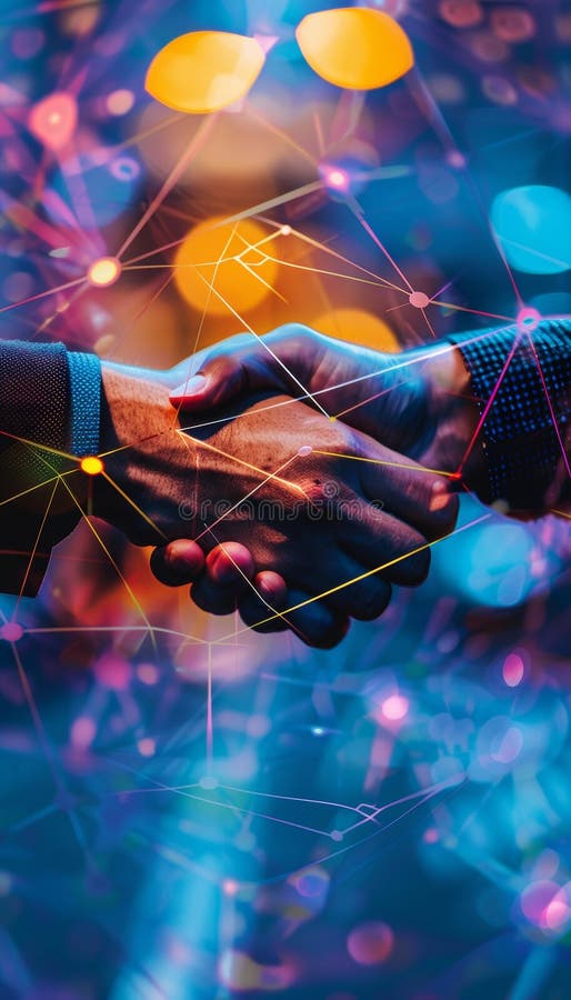 Close Up Handshake Against Blurred Digital Network, Symbolizing Trust ...
