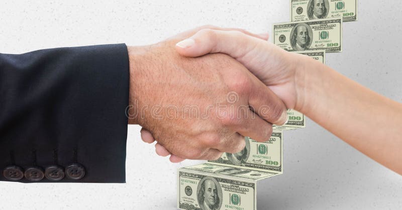 Close-up of Handshake with Money in Background Stock Image - Image of ...