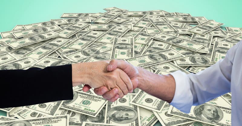 Close-up of Handshake with Money in Background Stock Photo - Image of ...
