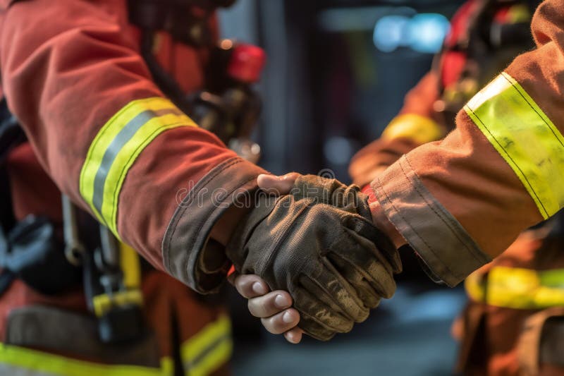 Friendly Handshake of Two Firemen. Generative AI Stock Illustration ...