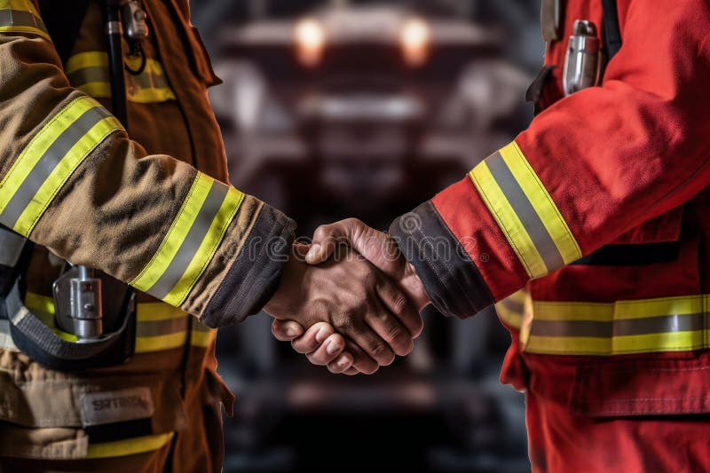 Friendly Handshake of Two Firemen. Generative AI Stock Illustration ...