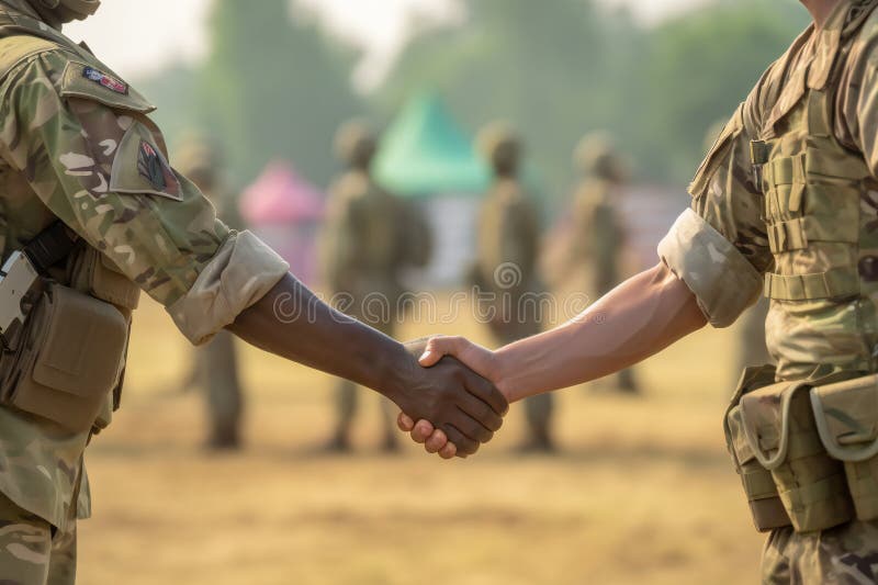 Friendly Handshake of Two Soldiers. Generative AI Stock Illustration ...