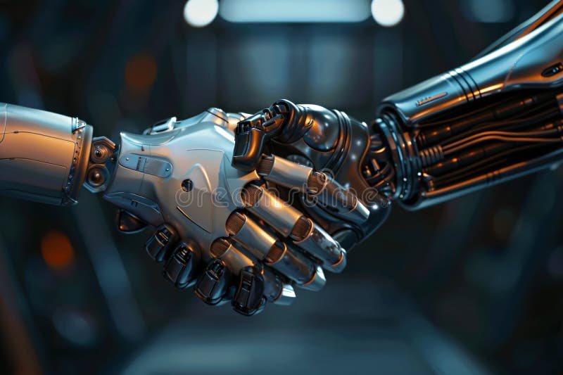 Close Up of Handshake of Two Robots Stock Illustration - Illustration ...