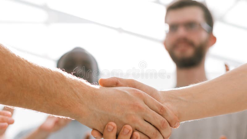 Close Up. Handshake of Two Students on the Background of the St Stock ...