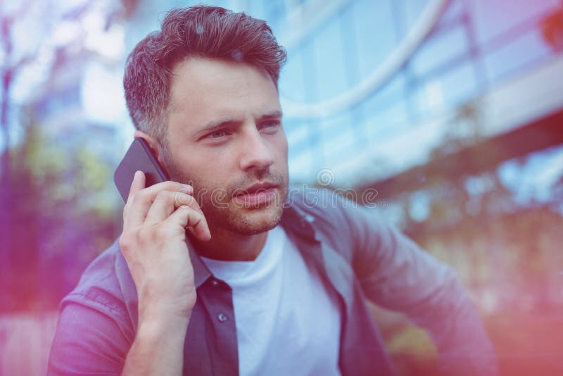 Close Up of Handsome Man Talking on Mobile Phone Stock Image - Image of ...