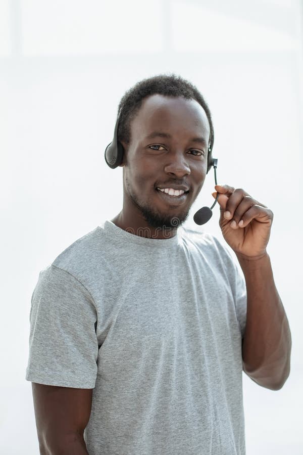 Close Up. a Handsome Young Man with a Headset Stock Photo - Image of ...