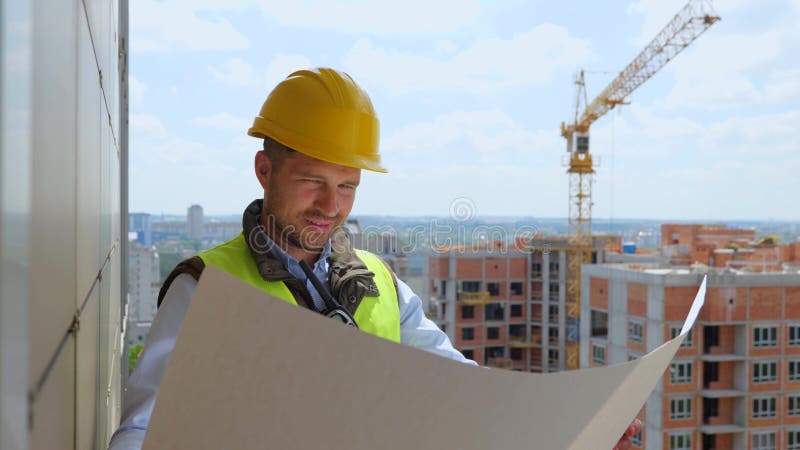Close Up of Handsome Young Professional Male Constructor in Helmet ...